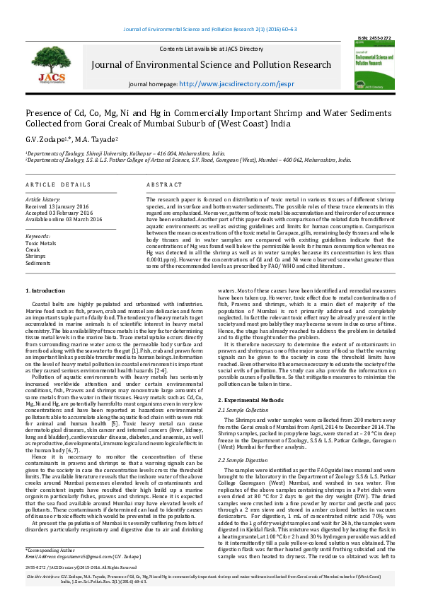 (PDF) Journal of Environmental Science and Pollution Research