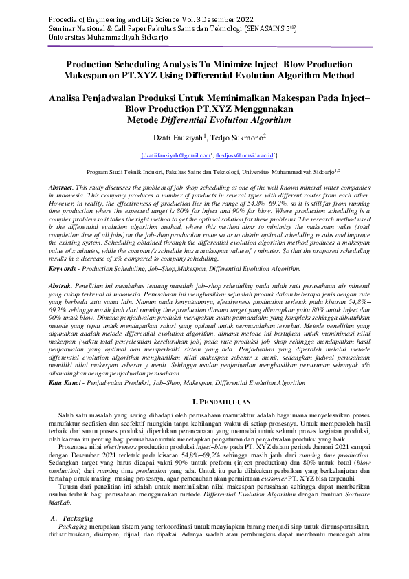(PDF) Production Scheduling Analysis To Minimize Inject–Blow Production Makespan on PT.XYZ Using ...