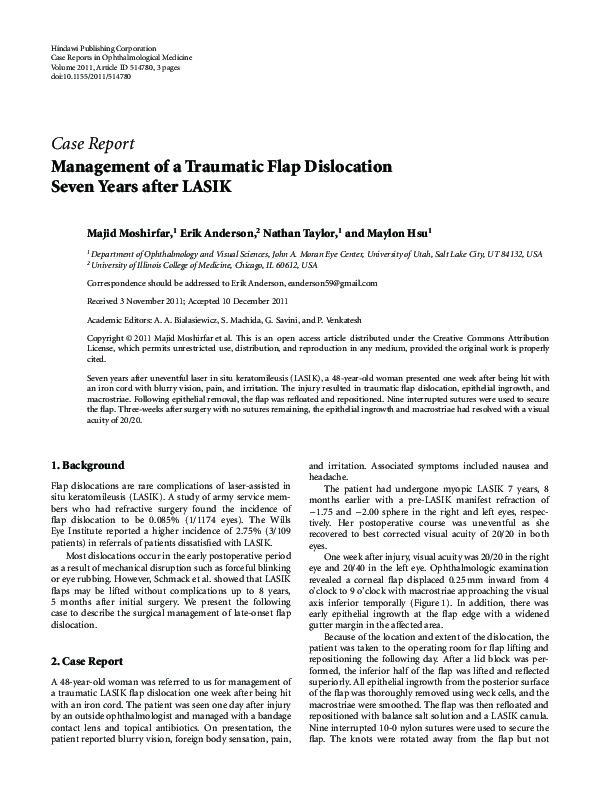 (PDF) Management of a Traumatic Flap Dislocation Seven Years after LASIK