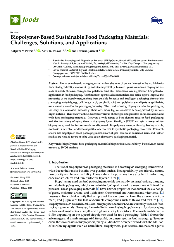 (PDF) Biopolymer-Based Sustainable Food Packaging Materials: Challenges ...