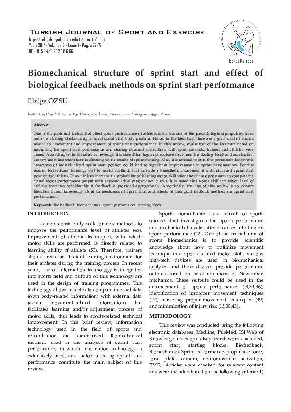 (PDF) Biomechanical structure of sprint start and effect of biological ...