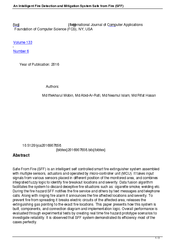 Pdf An Intelligent Fire Detection And Mitigation System Safe From