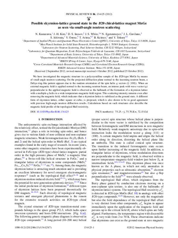 (PDF) Possible skyrmion-lattice ground state in theB20chiral-lattice ...
