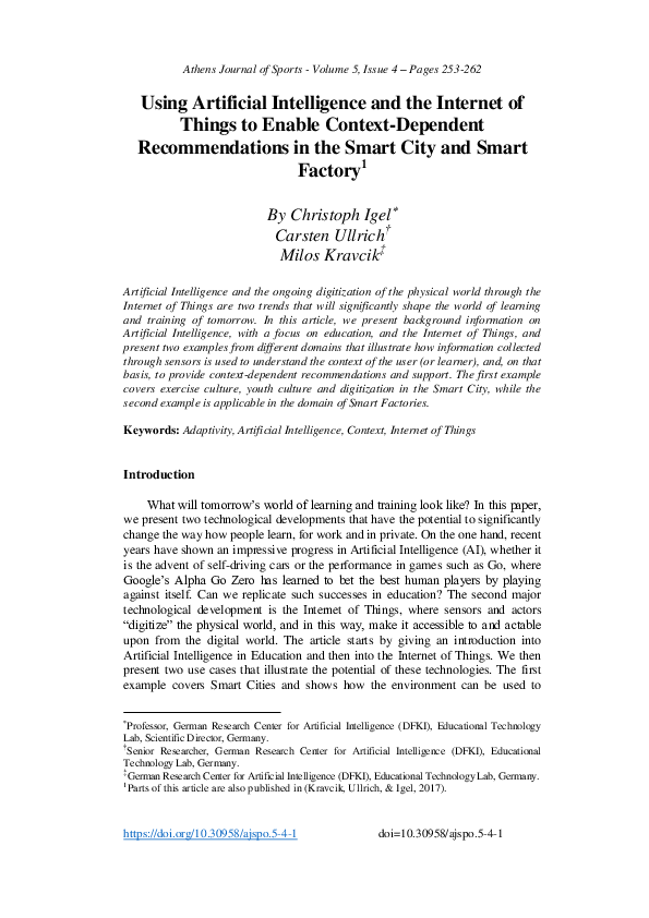(PDF) Using Artificial Intelligence and the Internet of Things to Enable Context-Dependent ...
