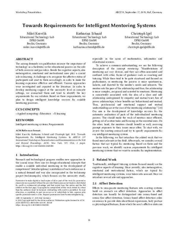 (PDF) Towards Requirements for Intelligent Mentoring Systems