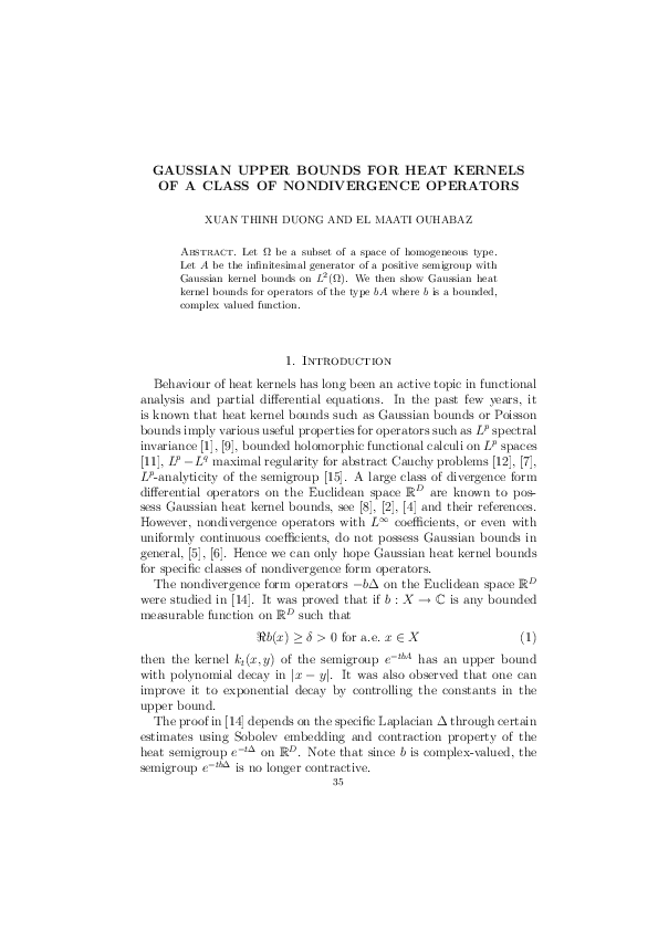 (PDF) Gaussian upper bounds for heat kernels of a class of ...