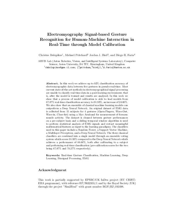 Electromyography Signal-Based Gesture Recognition for Human-Machine Interaction in Real-Time ...