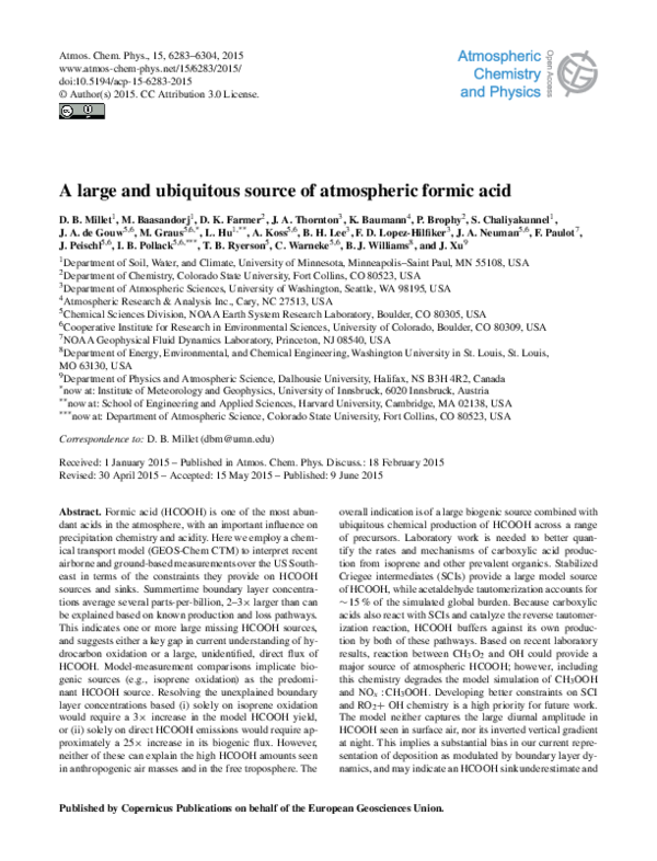 (PDF) A large and ubiquitous source of atmospheric formic acid