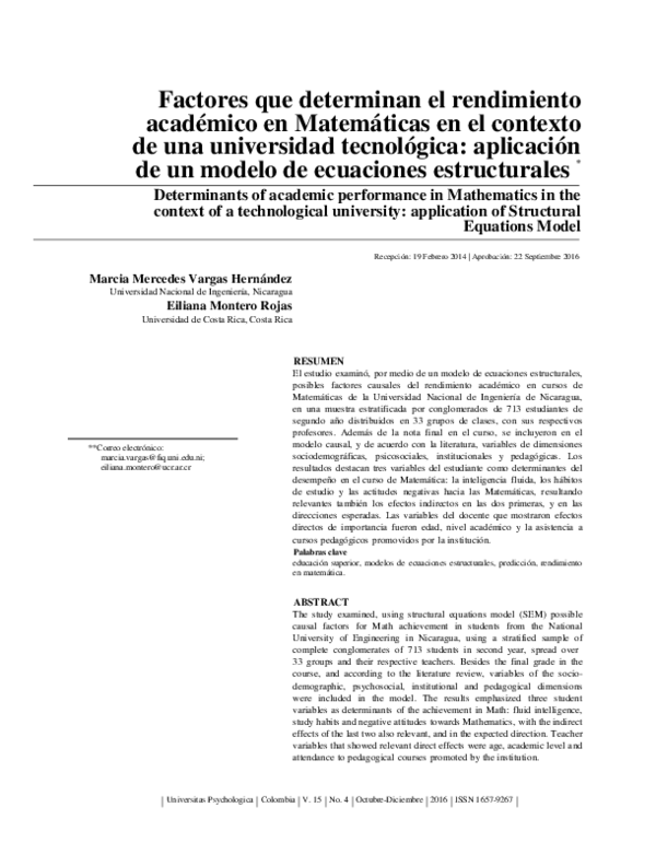 (PDF) Factores que determinan el rendimiento académico en Matemáticas en la Universidad Nacional ...