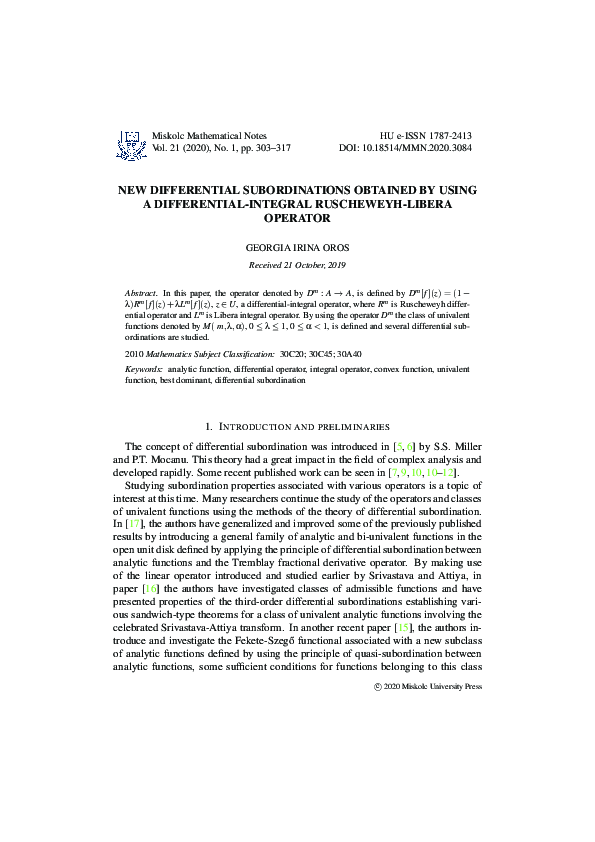 Pdf New Differential Subordinations Obtained By Using A Differential