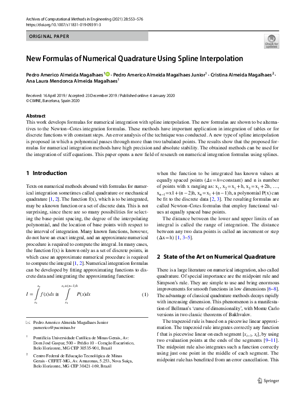 (PDF) New Formulas of Numerical Quadrature Using Spline Interpolation