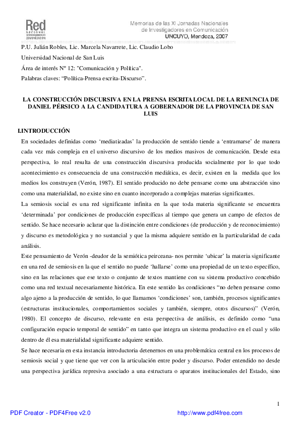 (PDF) LA CONSTRUCCIÓN DISCURSIVA EN LA PRENSA ESCRITA LOCAL DE LA ...