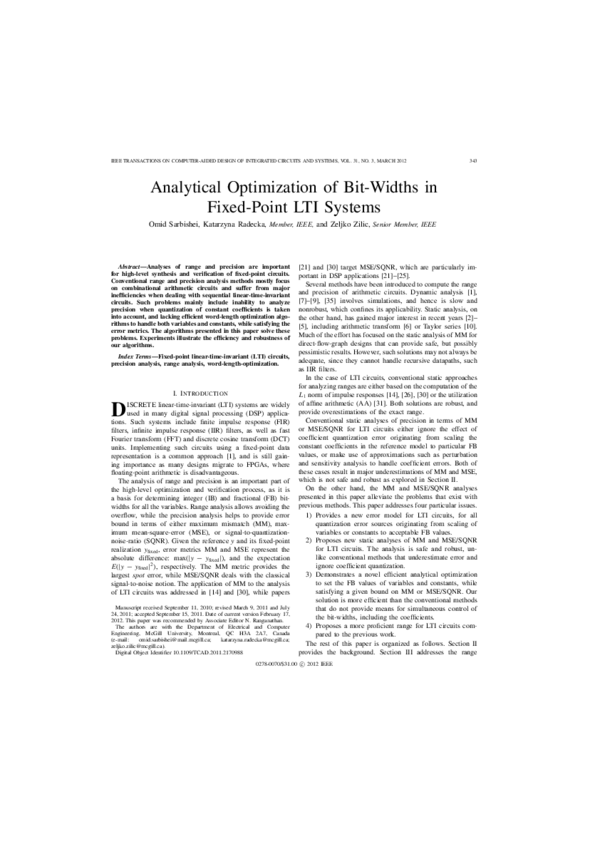 (PDF) Analytical Optimization of Bit-Widths in Fixed-Point LTI Systems