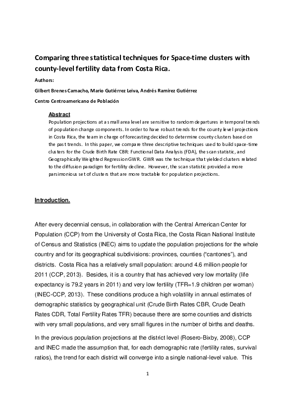(PDF) Comparing three statistical techniques for Space-time clusters ...