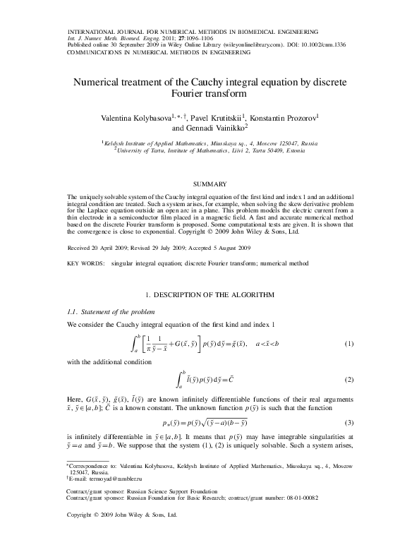 (PDF) Numerical treatment of the Cauchy integral equation by discrete ...