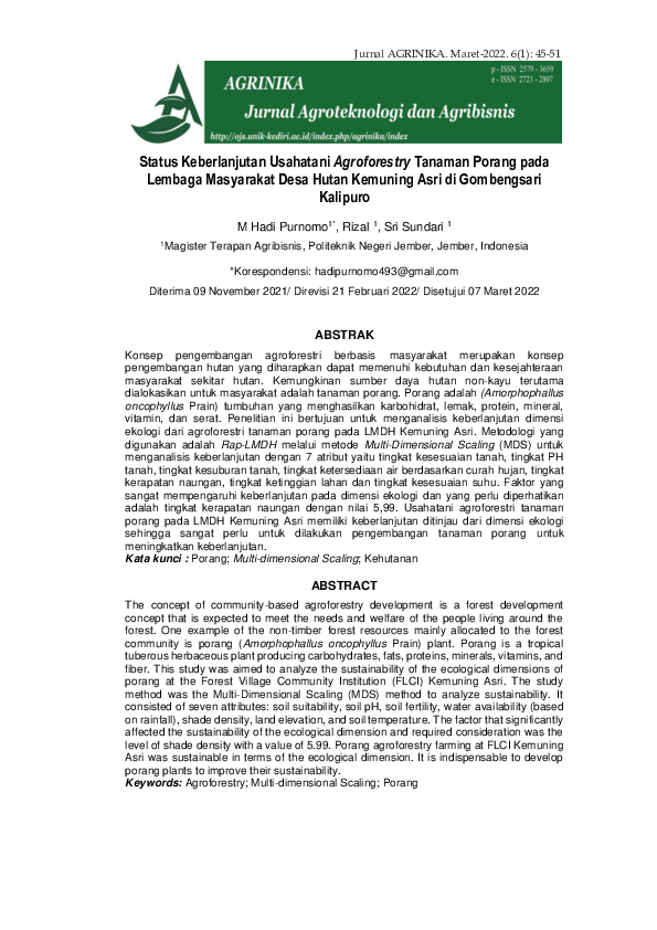 (PDF) Status Keberlanjutan Usahatani Agroforestry Tanaman Porang pada ...