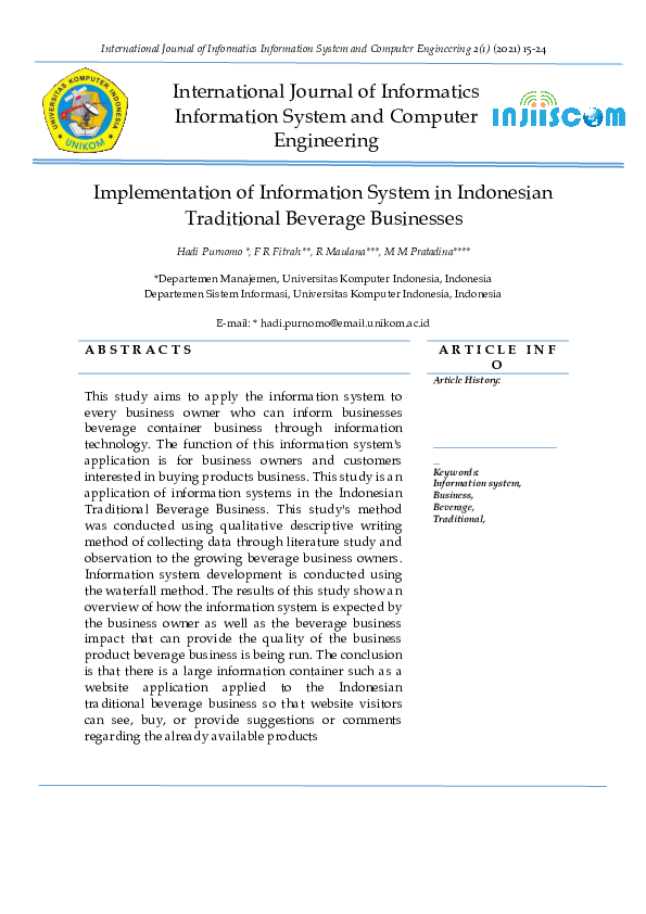 (PDF) Implementation of Information System in Indonesian Traditional ...
