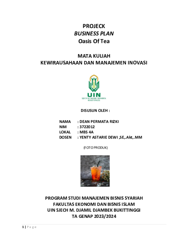 (PDF) Tugas Kewirausahaan Dan Manajemen Inovasi Projek Business Plan