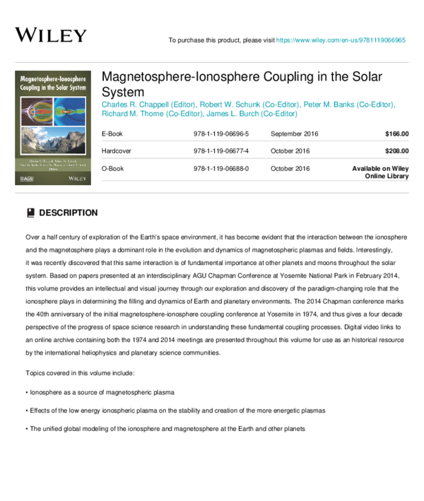 (PDF) Magnetosphere-Ionosphere Coupling in the Solar System
