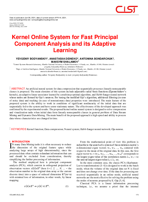 (PDF) Kernel Online System for Fast Principal Component Analysis and its Adaptive Learning