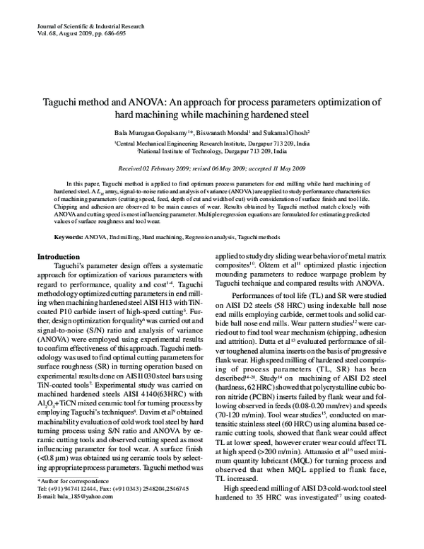 Pdf Taguchi Method And Anova An Approach For Process Parameters Optimization Of Hard