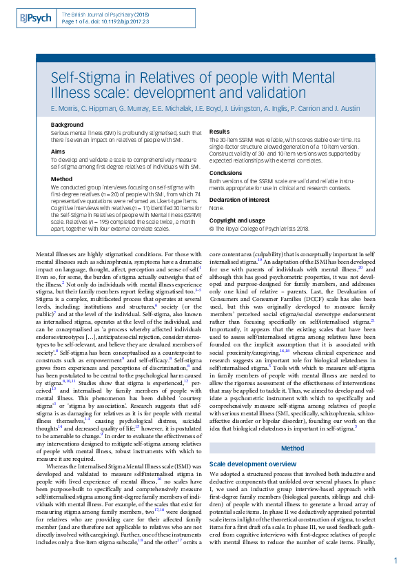 (PDF) Self-Stigma in Relatives of People with Mental Illness Scale