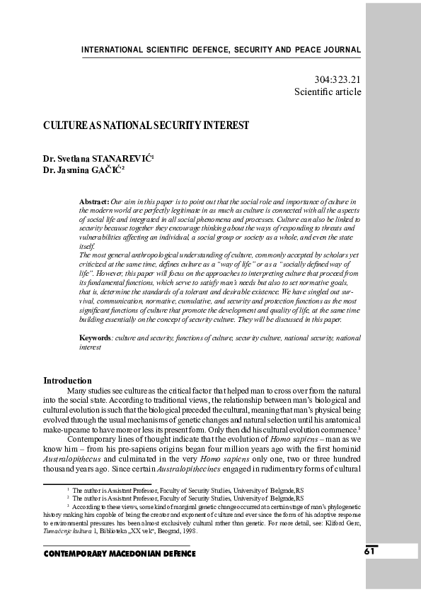 (PDF) Culture as national securuty interest