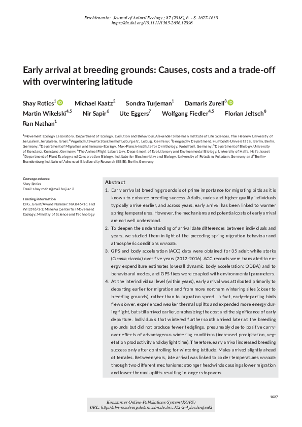 (PDF) Early arrival at breeding grounds: Causes, costs and a trade‐off ...