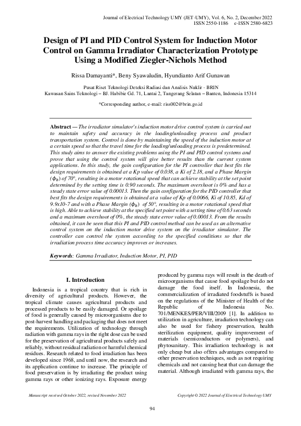 (PDF) Design of PI and PID Control System for Induction Motor Control ...
