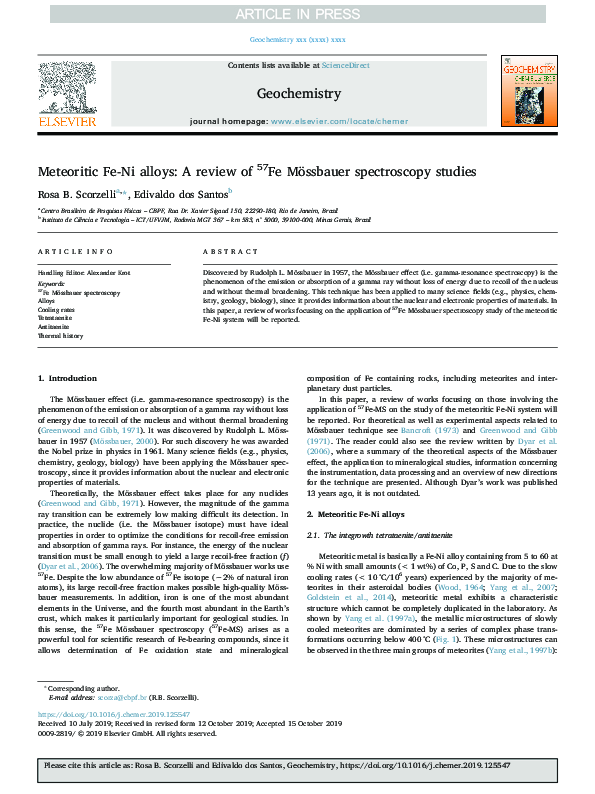(PDF) Meteoritic Fe-Ni alloys: A review of 57Fe Mössbauer spectroscopy ...