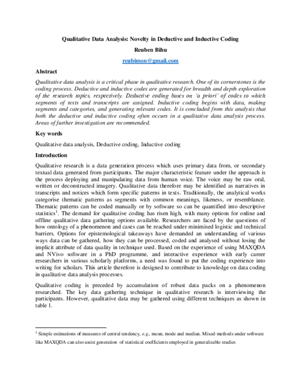 (PDF) Qualitative Data Analysis: Novelty in Deductive and Inductive Coding