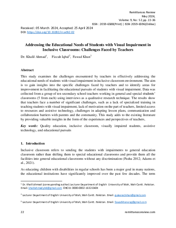 (PDF) Addressing the Educational Needs of Students with Visual ...