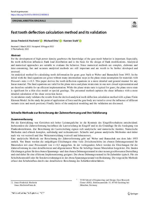 (PDF) Fast tooth deflection calculation method and its validation