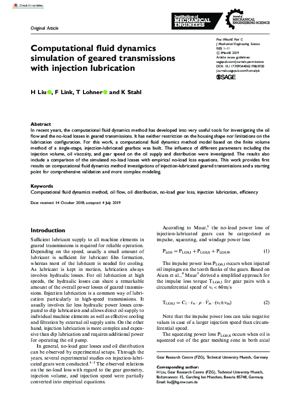 (PDF) Computational fluid dynamics simulation of geared transmissions with injection lubrication