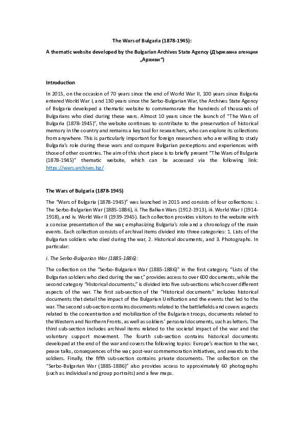 (PDF) The Wars of Bulgaria (1878-1945): A thematic website developed by ...