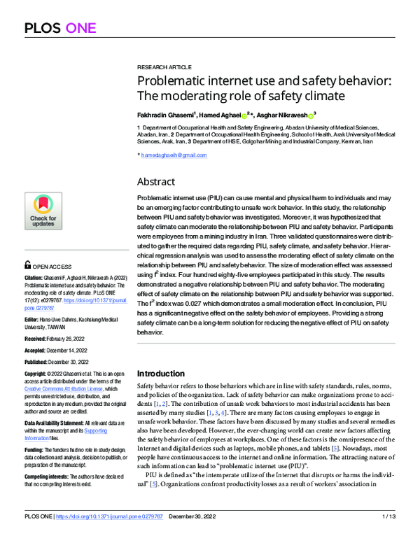 (PDF) Problematic internet use and safety behavior: The moderating role ...