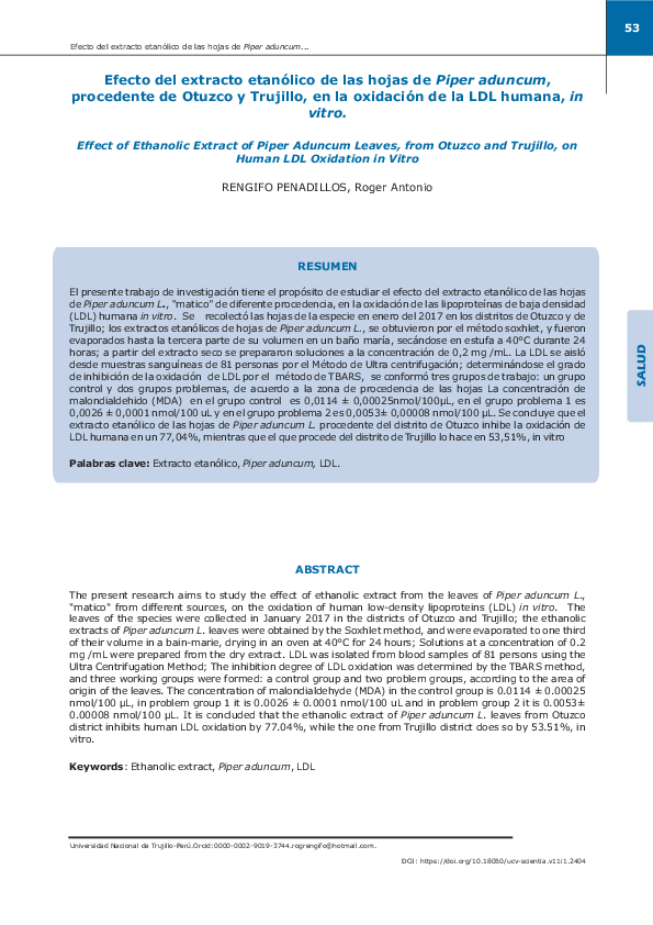 (PDF) Efecto del extracto etanólico de las hojas de Piper aduncum ...