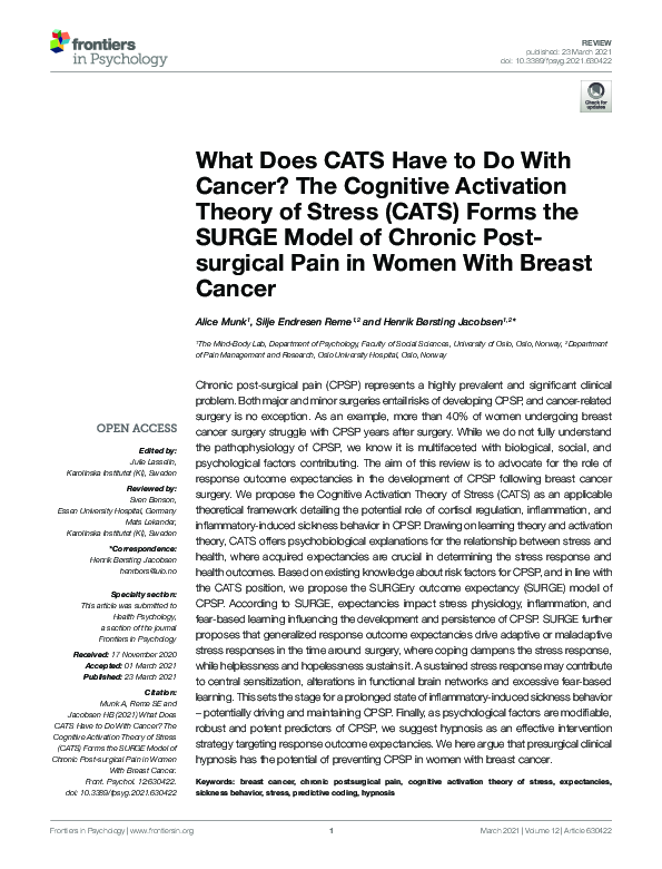 (PDF) What Does CATS Have to Do With Cancer? The Cognitive Activation ...
