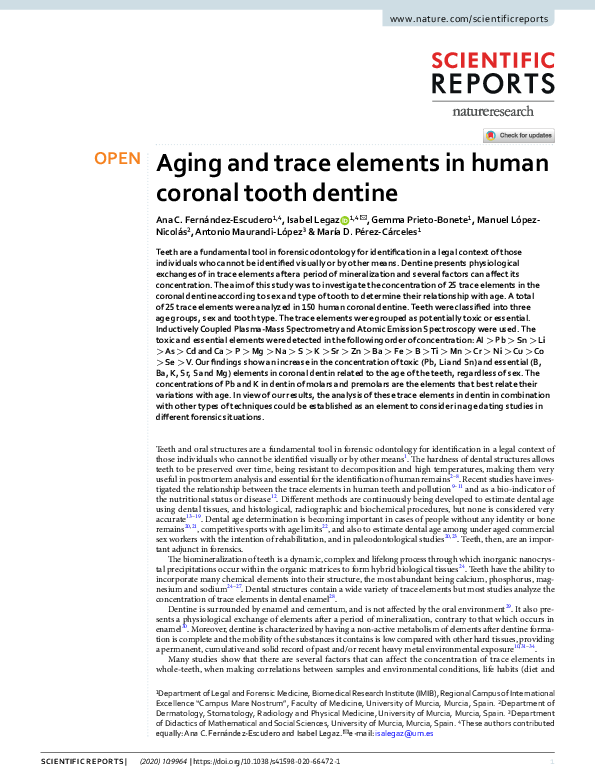 Aging and trace elements in human coronal tooth dentine
