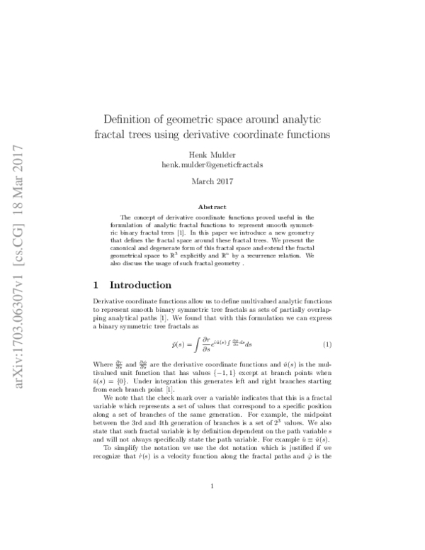 Pdf Definition Of Geometric Space Around Analytic Fractal Trees Using Derivative Coordinate
