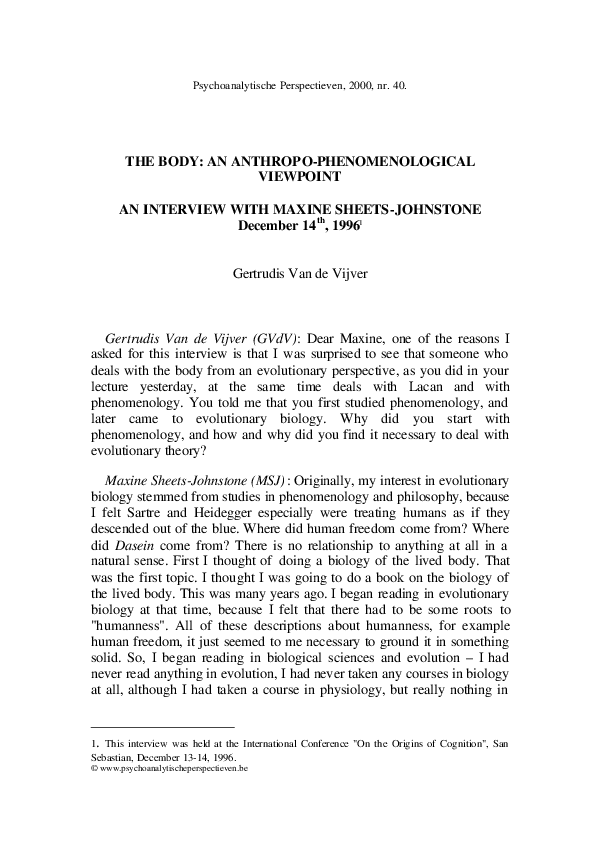 (PDF) The Body: An Anthropo-Phenomenological Viewpoint