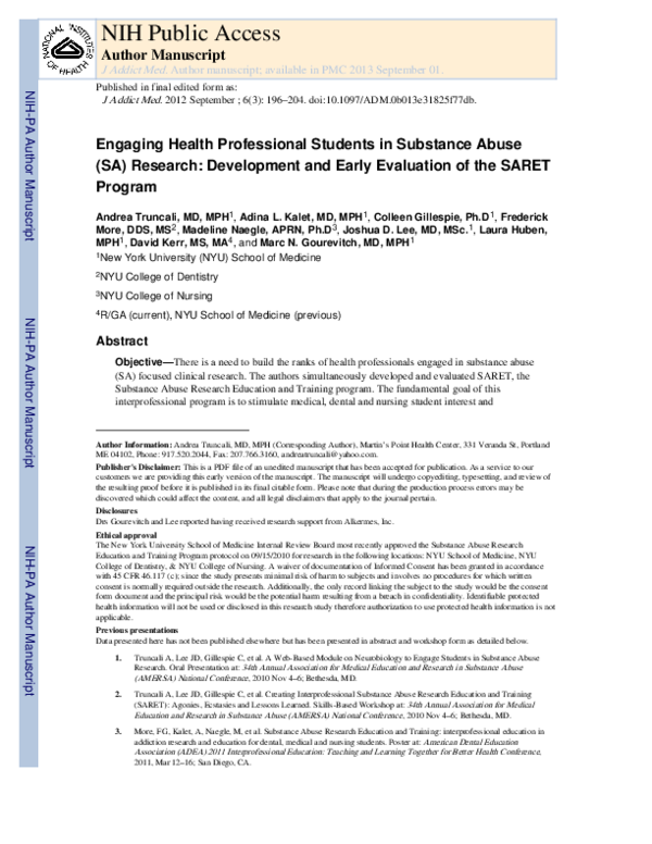 (PDF) Training Health Students in Substance Abuse Research