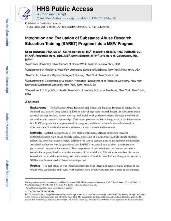 (PDF) Integration and Evaluation of Substance Abuse Research Education ...