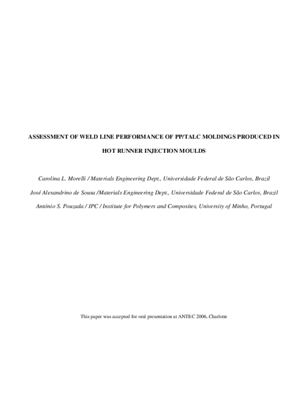 (PDF) Assessment of weld line performance of PP/Talc moldings produced ...