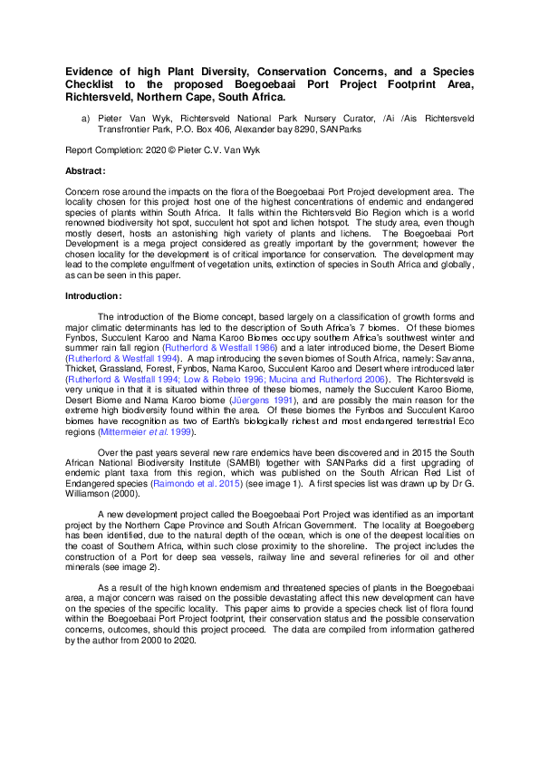 (PDF) Evidence of high Plant Diversity, Conservation Concerns, and a ...