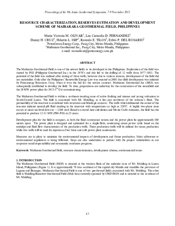 (PDF) Resource Characterization, Reserves Estimation and Development Scheme of Maibarara ...