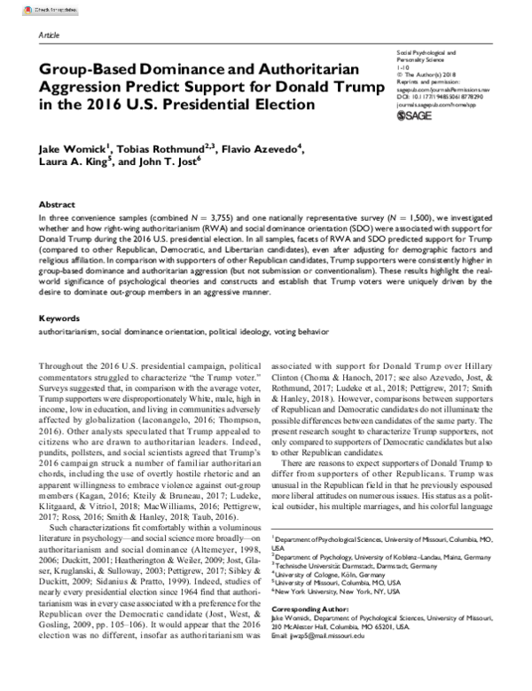 (PDF) Group-Based Dominance and Authoritarian Aggression Predict ...