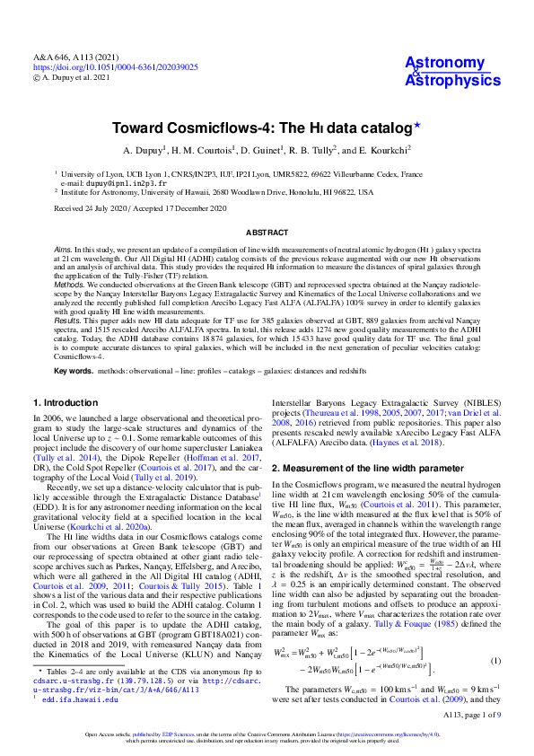 (PDF) Toward Cosmicflows-4: The HI data catalog