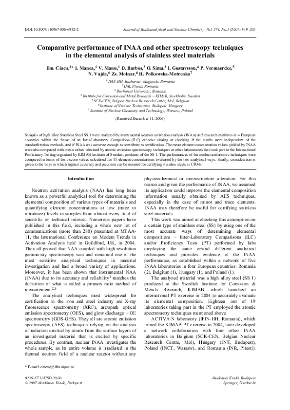 (PDF) Comparative performance of INAA and other spectroscopy techniques ...