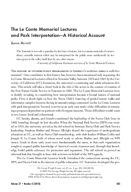 (PDF) The Le Conte Memorial Lectures and Park Interpretation A ...